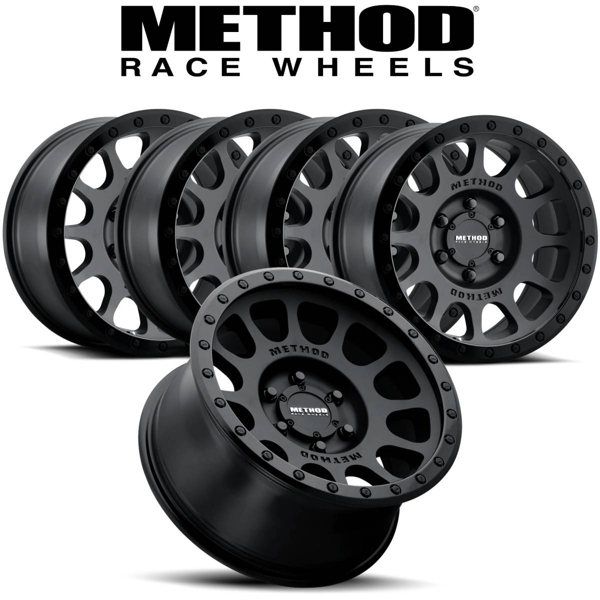 Method (5) 17x8.5 305NV Double Black Wheels 6X5.5 0MM Offset 4.75" Bac ...