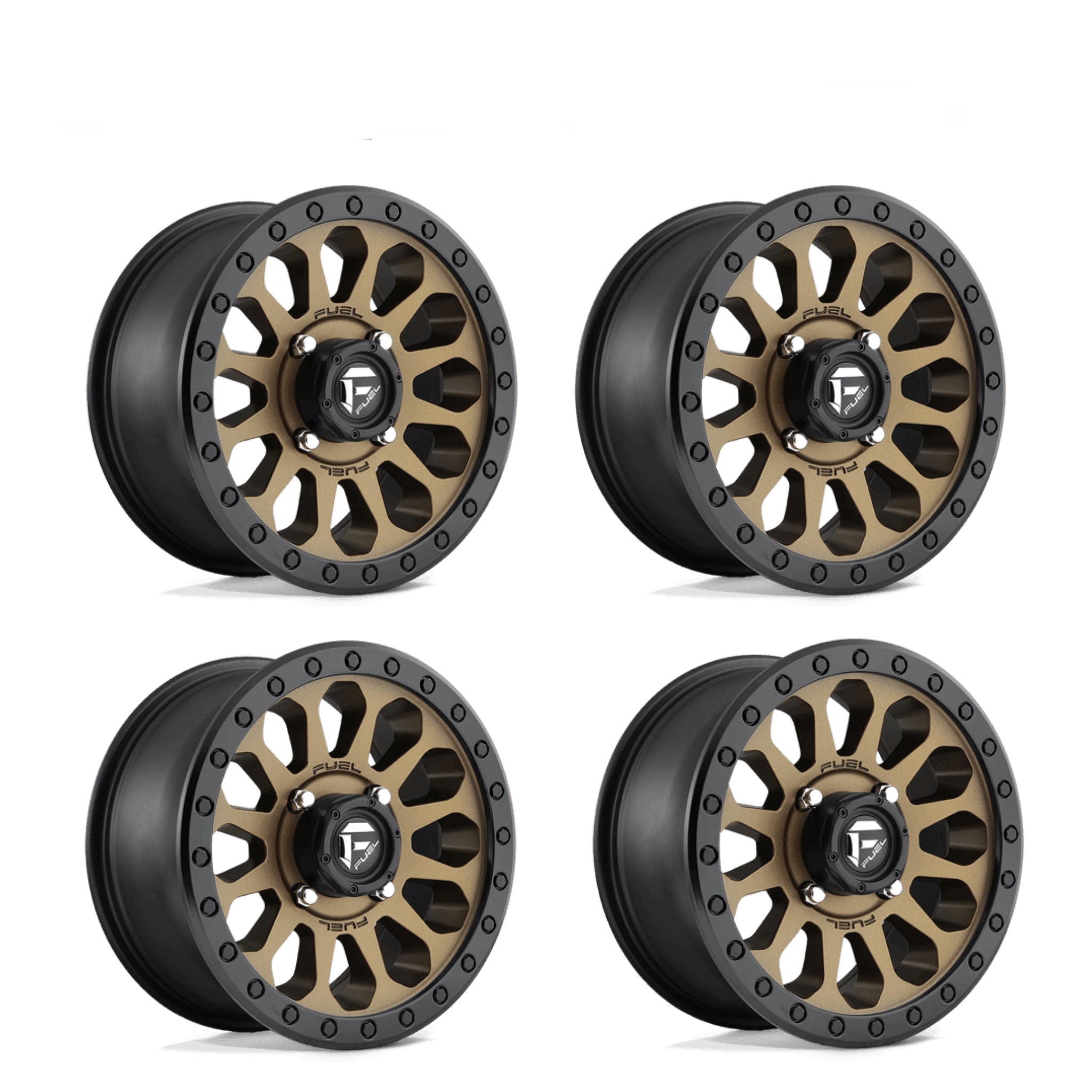 (4) 14X7 Fuel UTV D600 Vector Wheels Bronze Black Bead Ring 4X137 +38 ...