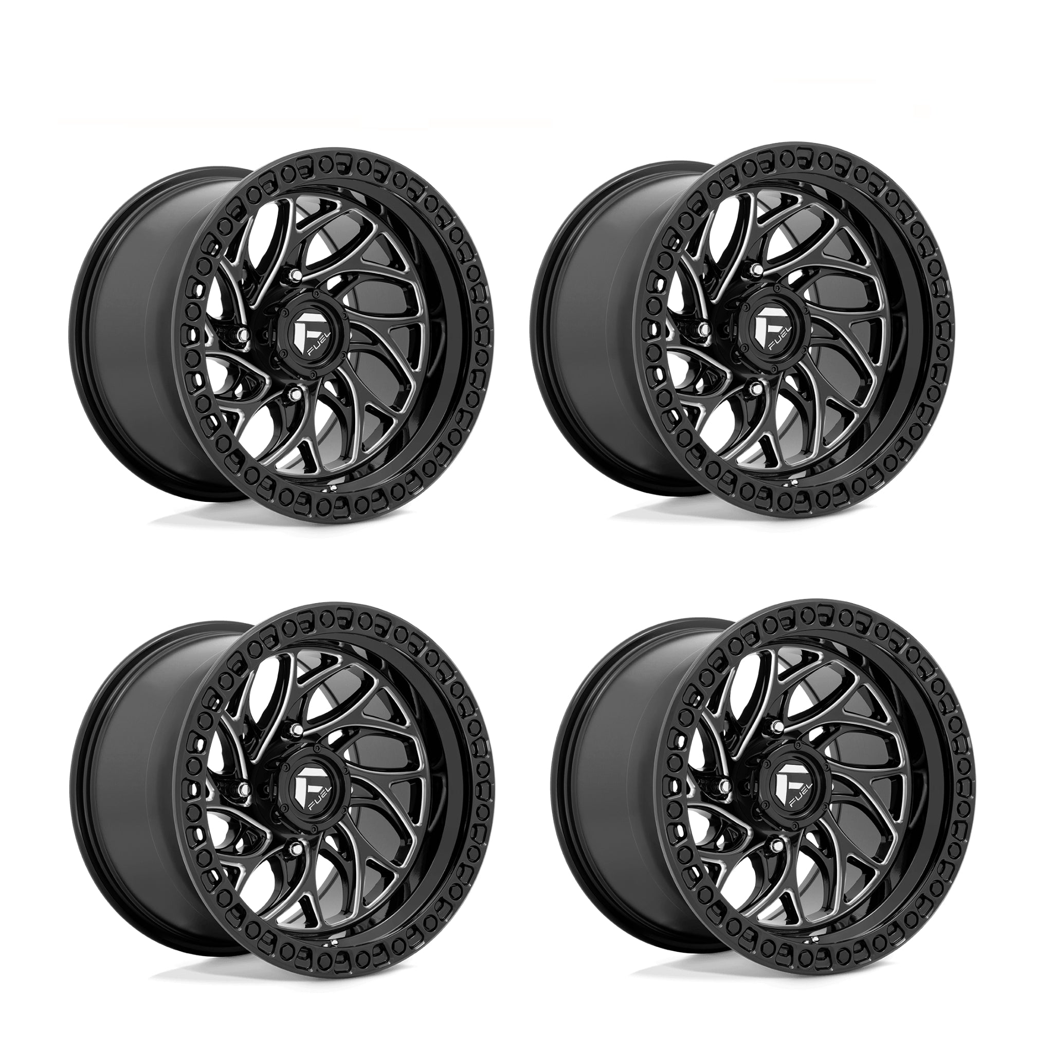 (4) 15X7 Fuel UTV D741 Runner Wheels Gloss Black Milled 4X156 10 Offse ...
