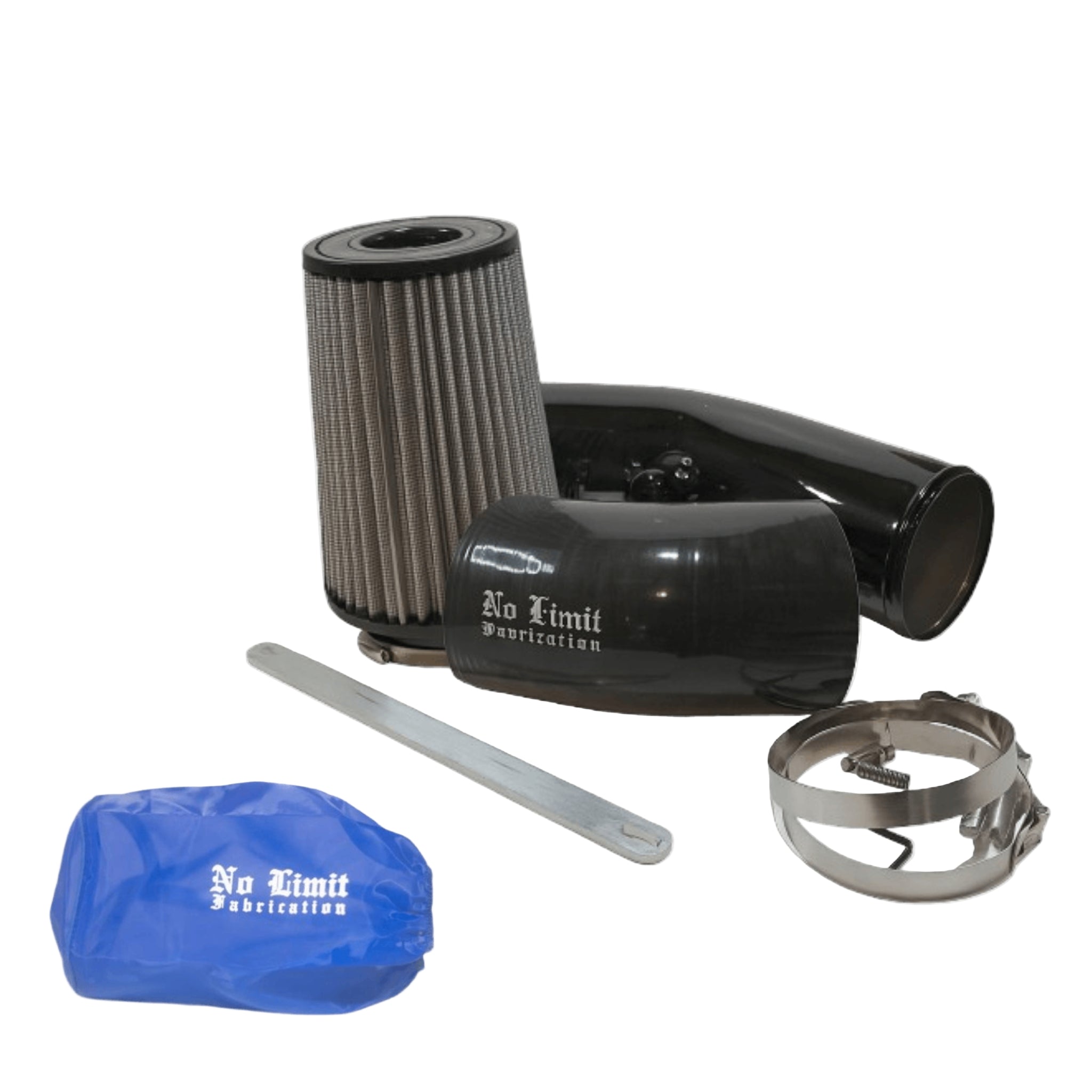No Limit Fabrication Black Cold Air Intake with Dry Filter & Blue Pre ...